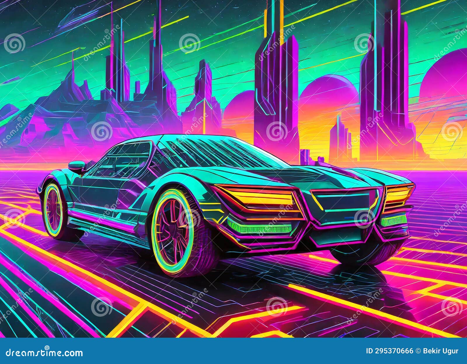 Futuristic Retro Wave Synth Wave Car. Neural Network Stock Illustration ...