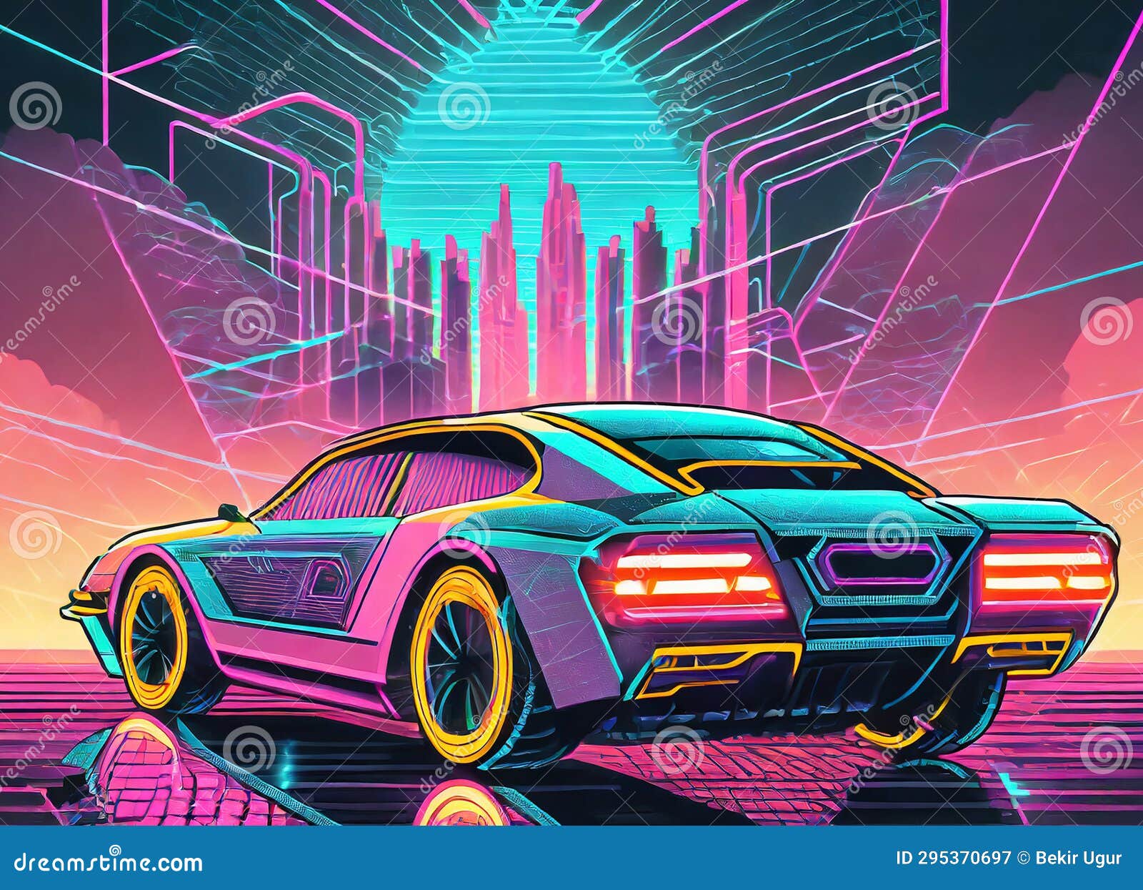 Futuristic Retro Wave Synth Wave Car. Neural Network Stock Illustration ...
