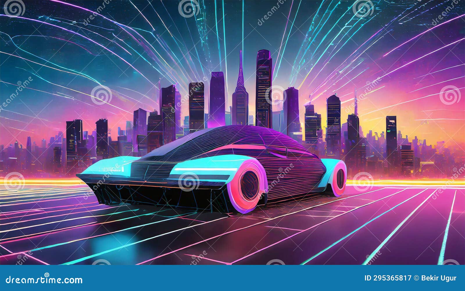 Futuristic Retro Wave Synth Wave Car. Neural Network Stock Illustration ...