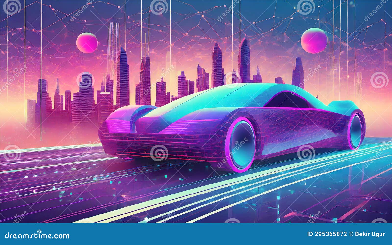 Futuristic Retro Wave Synth Wave Car. Neural Network Stock Illustration ...