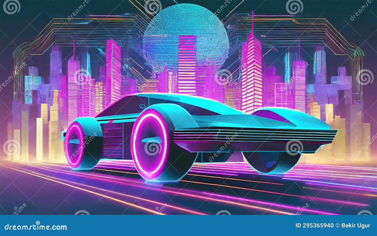 Futuristic Retro Wave Synth Wave Car. Neural Network Stock Illustration ...