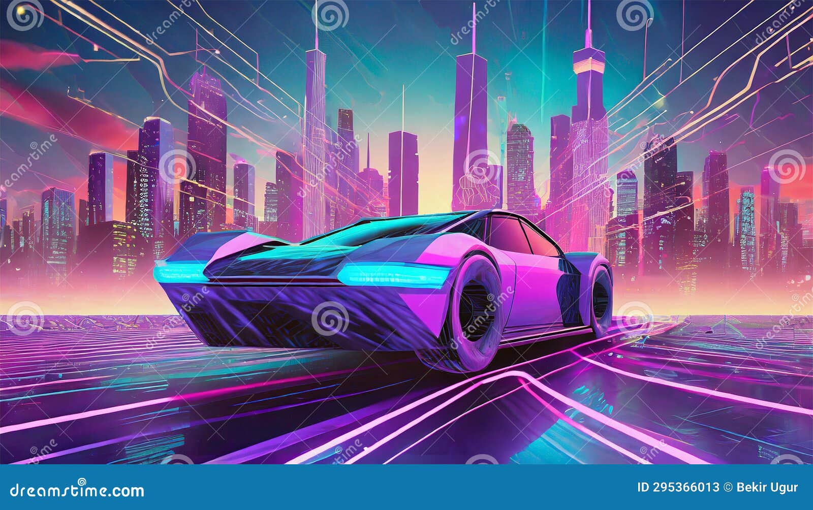 Futuristic Retro Wave Synth Wave Car. Neural Network Stock Illustration ...
