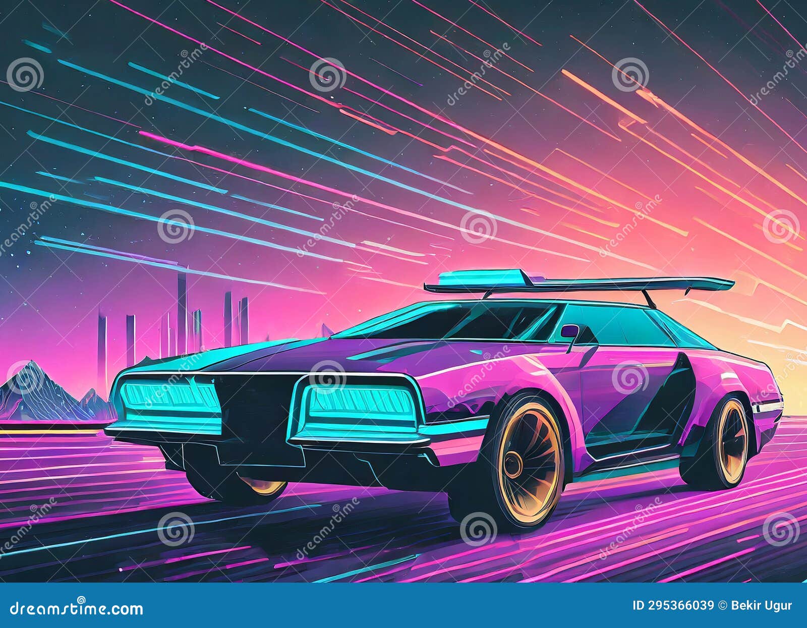 Futuristic Retro Wave Synth Wave Car. Neural Network Stock Illustration ...