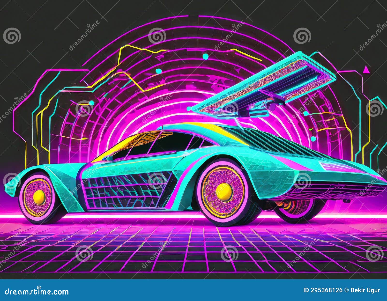 Futuristic Retro Wave Synth Wave Car. Neural Network Stock Illustration ...