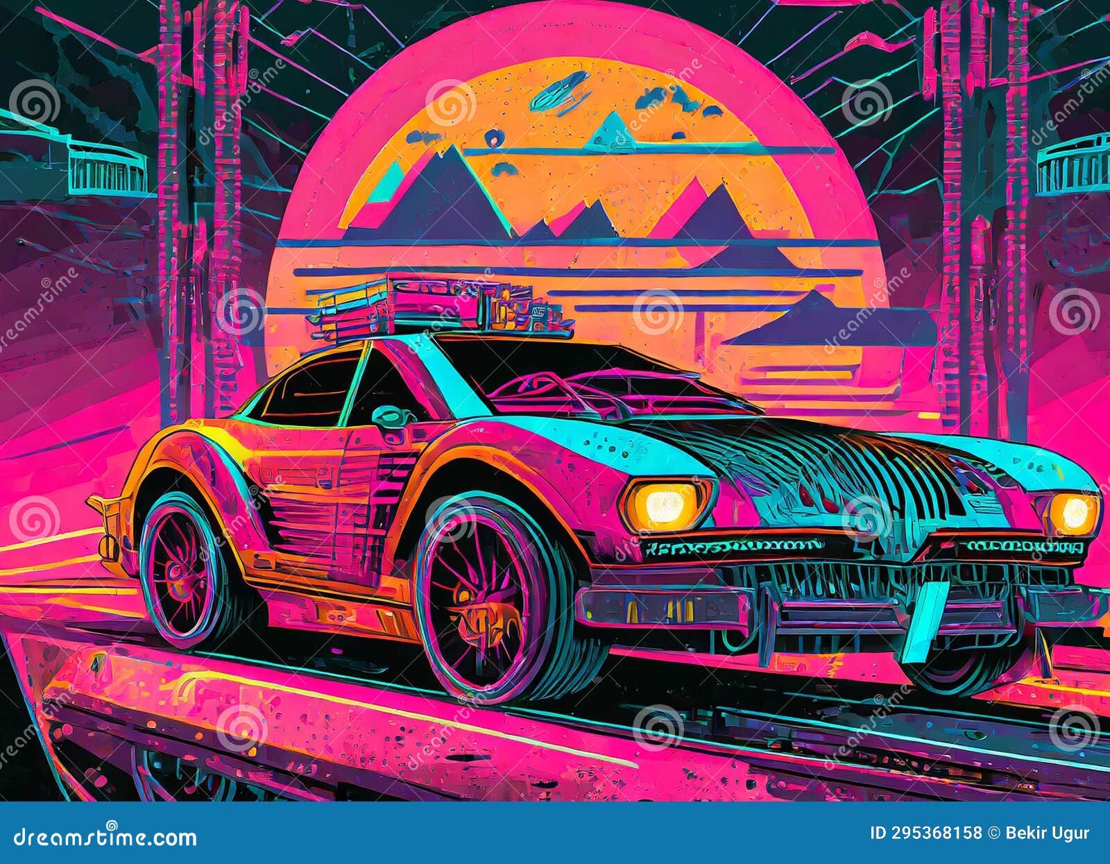 Futuristic Retro Wave Synth Wave Car. Neural Network Stock Illustration ...