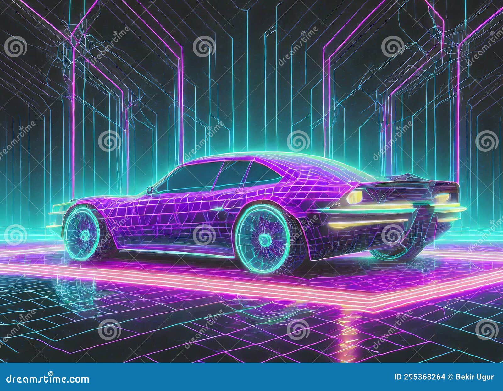 Futuristic Retro Wave Synth Wave Car. Neural Network Stock Illustration ...