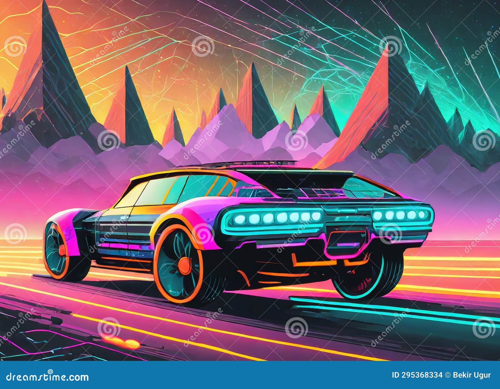 Futuristic Retro Wave Synth Wave Car. Neural Network Stock Illustration ...
