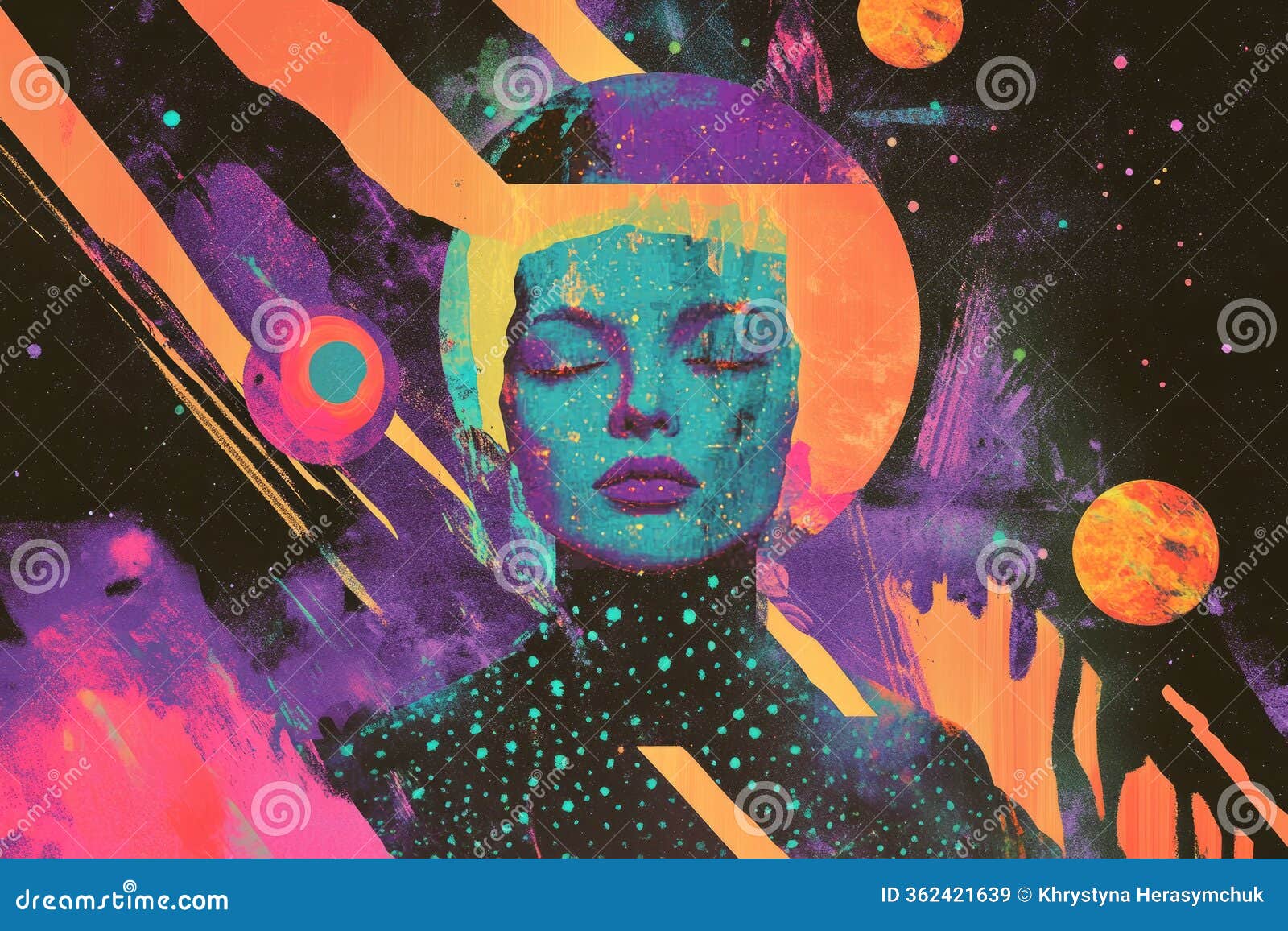 A Futuristic Risograph Sci-fi Poster with Exaggerated Figures, Grainy ...