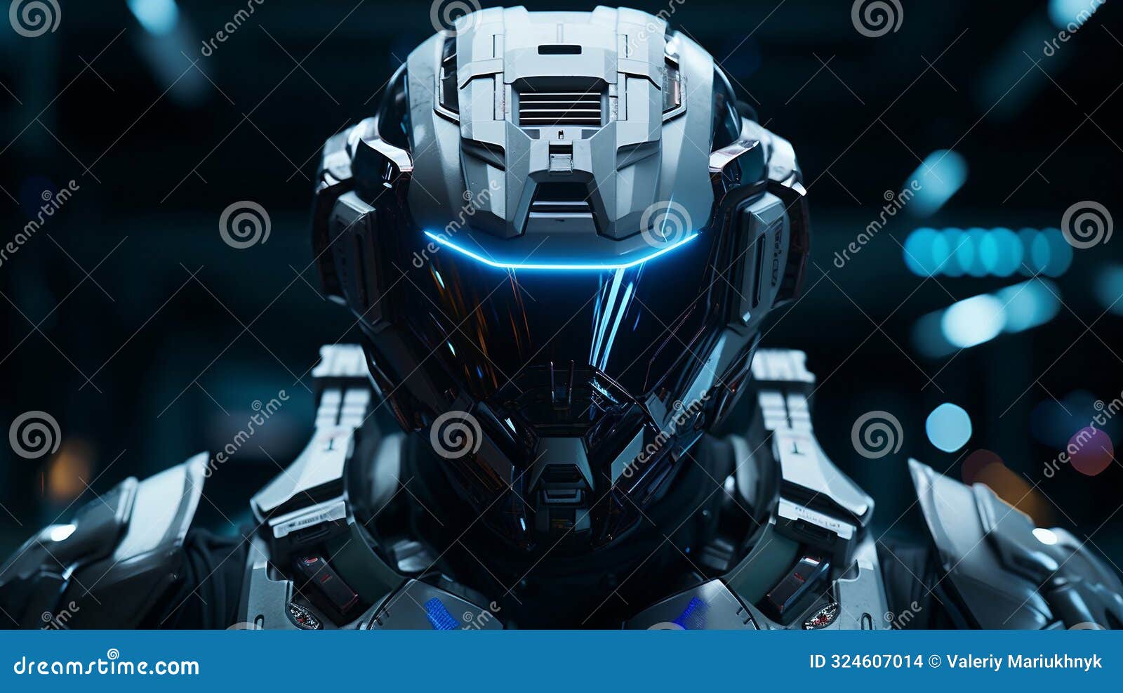 Futuristic Robot with Advanced Armor and Glowing Blue Visor in a High ...