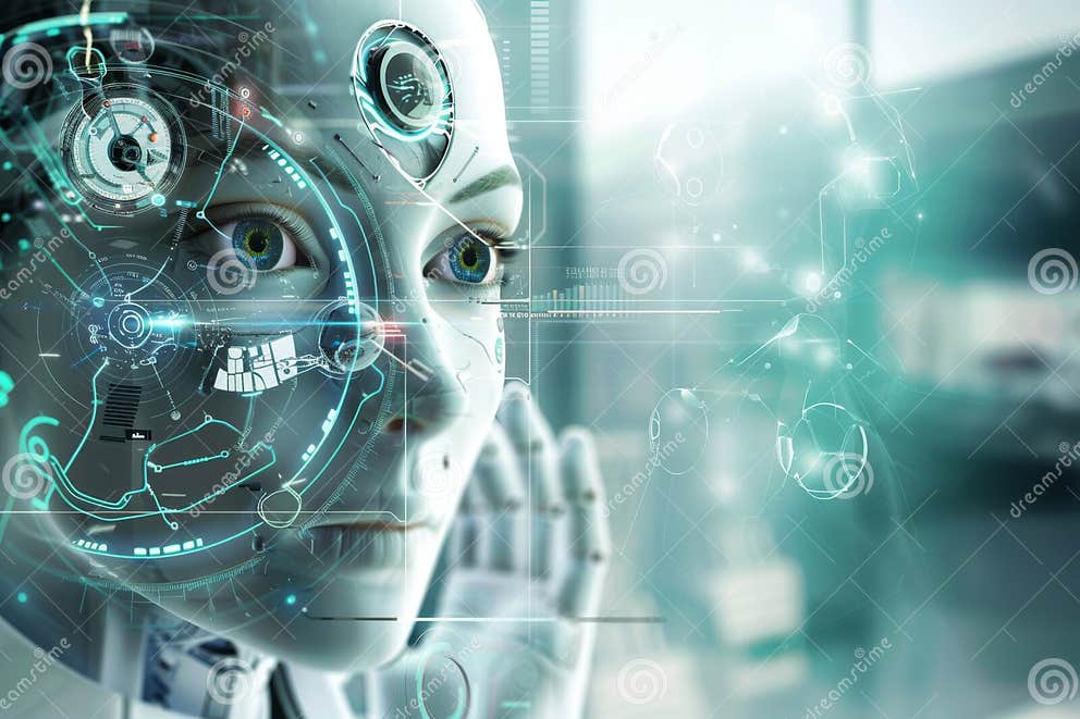 Futuristic Robot with Advanced Augmented Reality Interface Stock Image ...
