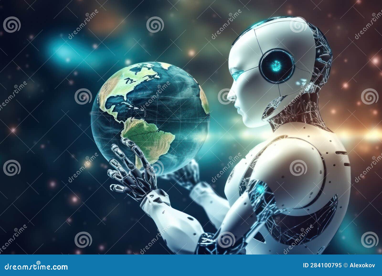 Futuristic Robot AI with Earthworld Technology for Business Security ...