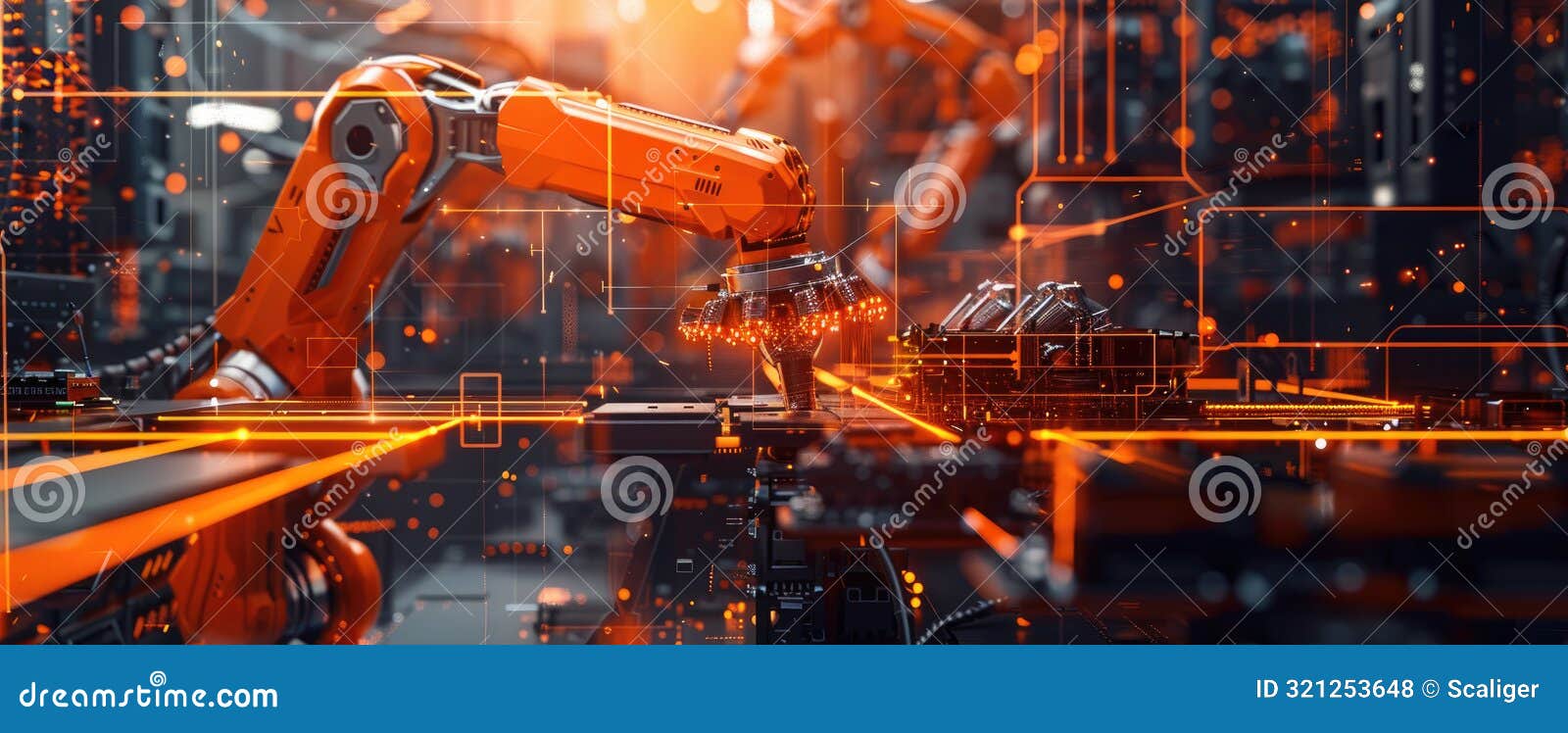 Futuristic Robot Arm on Digital Background, Smart Machine Control ...