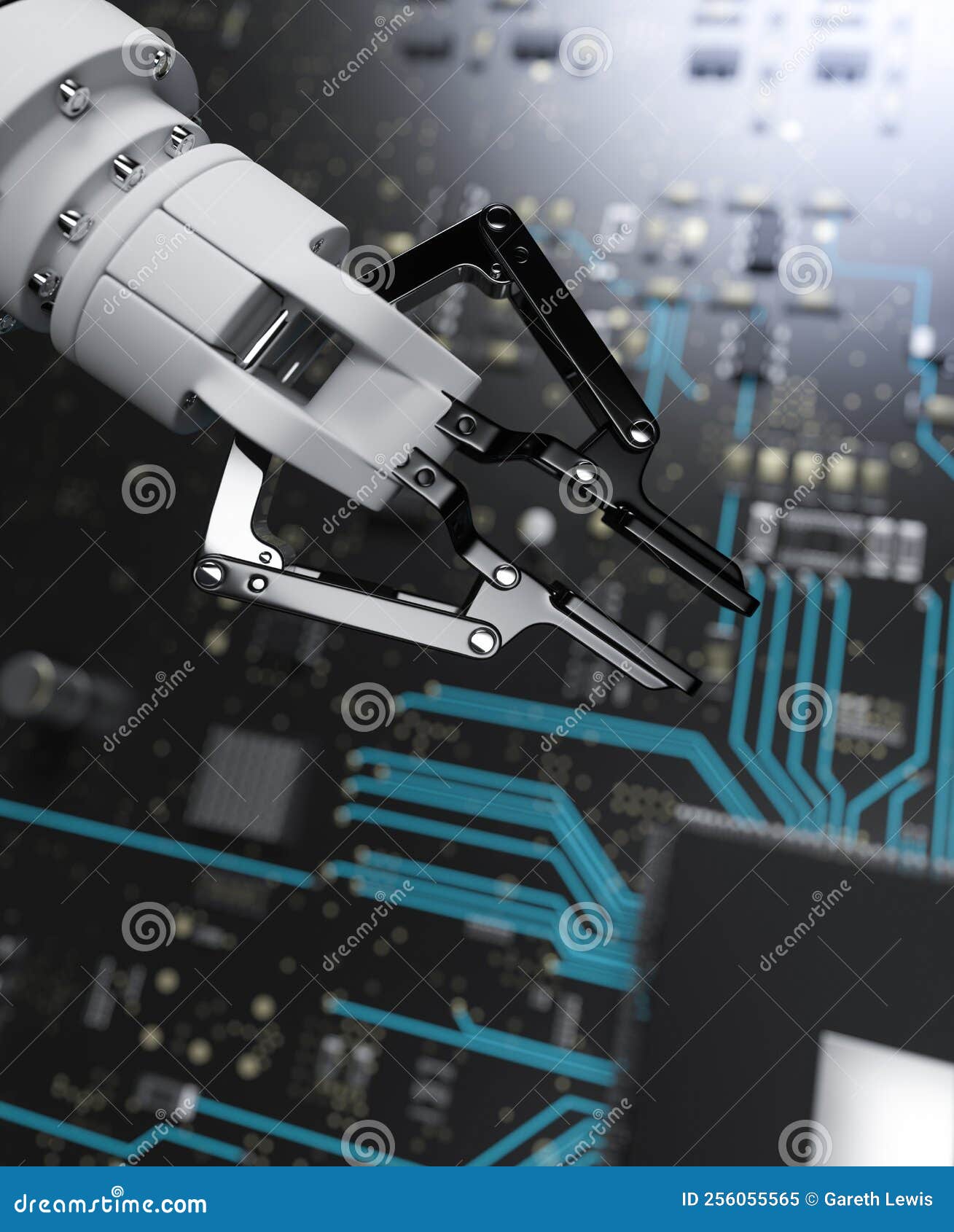 Robot Arm Working with Electronics 3d Render Stock Illustration ...