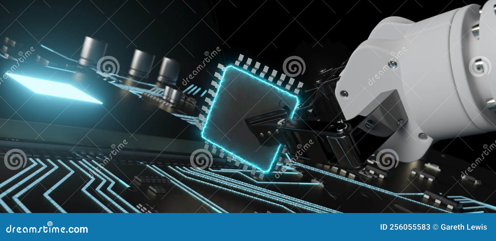 Robot Arm Working with Electronics 3d Render Stock Illustration ...