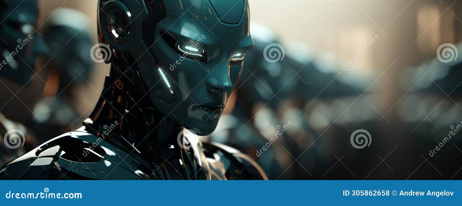 Futuristic Robot Army or Group of Cyborgs, 3d Render Stock Illustration ...