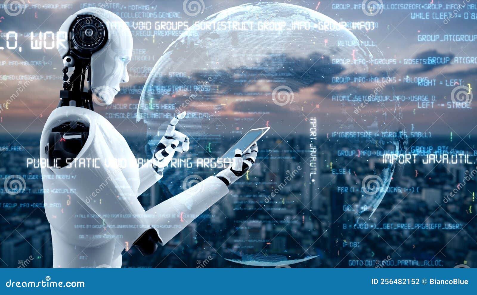 Futuristic Robot Artificial Intelligence Huminoid AI Programming Coding Stock Illustration ...