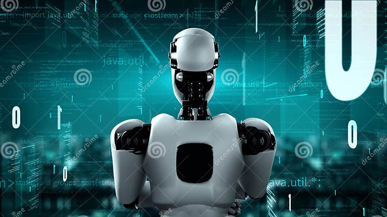 Futuristic Robot Artificial Intelligence Huminoid AI Programming Coding Stock Illustration ...