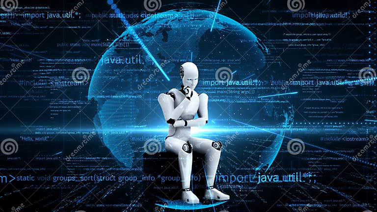 Futuristic Robot Artificial Intelligence Huminoid AI Programming Coding Stock Illustration ...