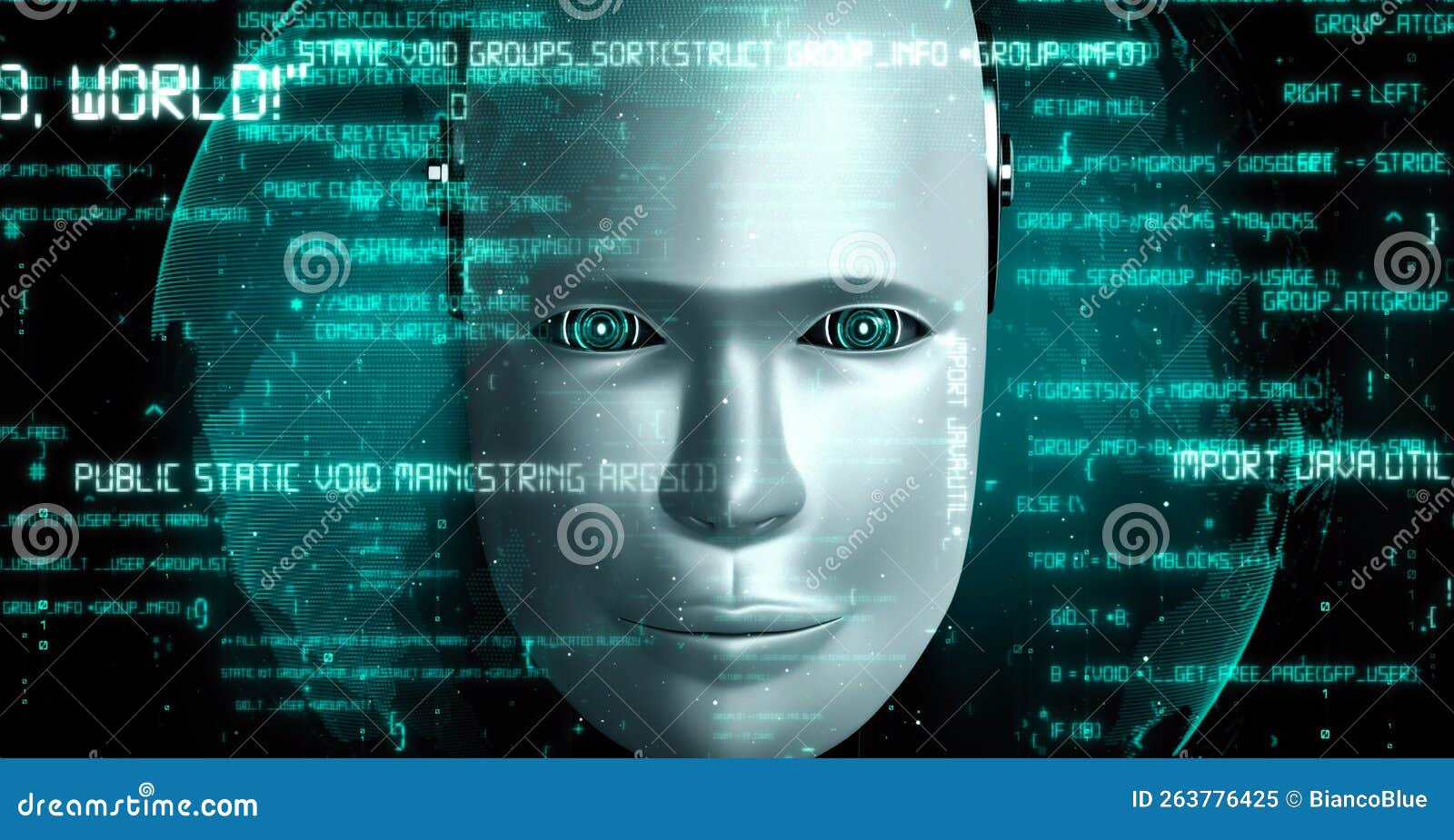 Futuristic Robot Artificial Intelligence Huminoid AI Programming Coding Stock Illustration ...