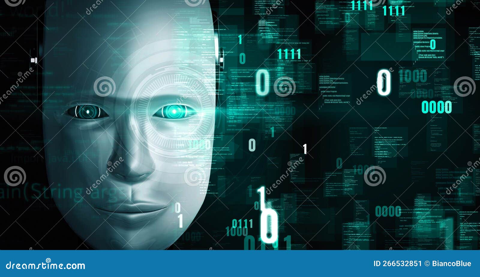 Futuristic Robot Artificial Intelligence Huminoid AI Programming Coding Stock Illustration ...