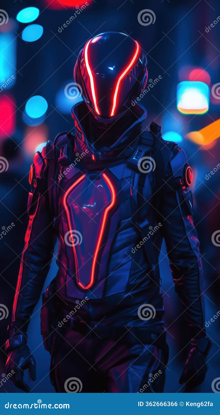 Futuristic Robot Character in Neon Lit Cyberpunk Cityscape Stock ...