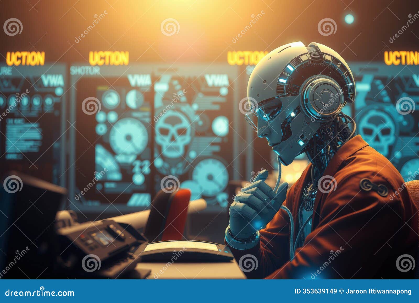 Futuristic Robot Control Room, Deep Thought, Surrounded by Glowing ...