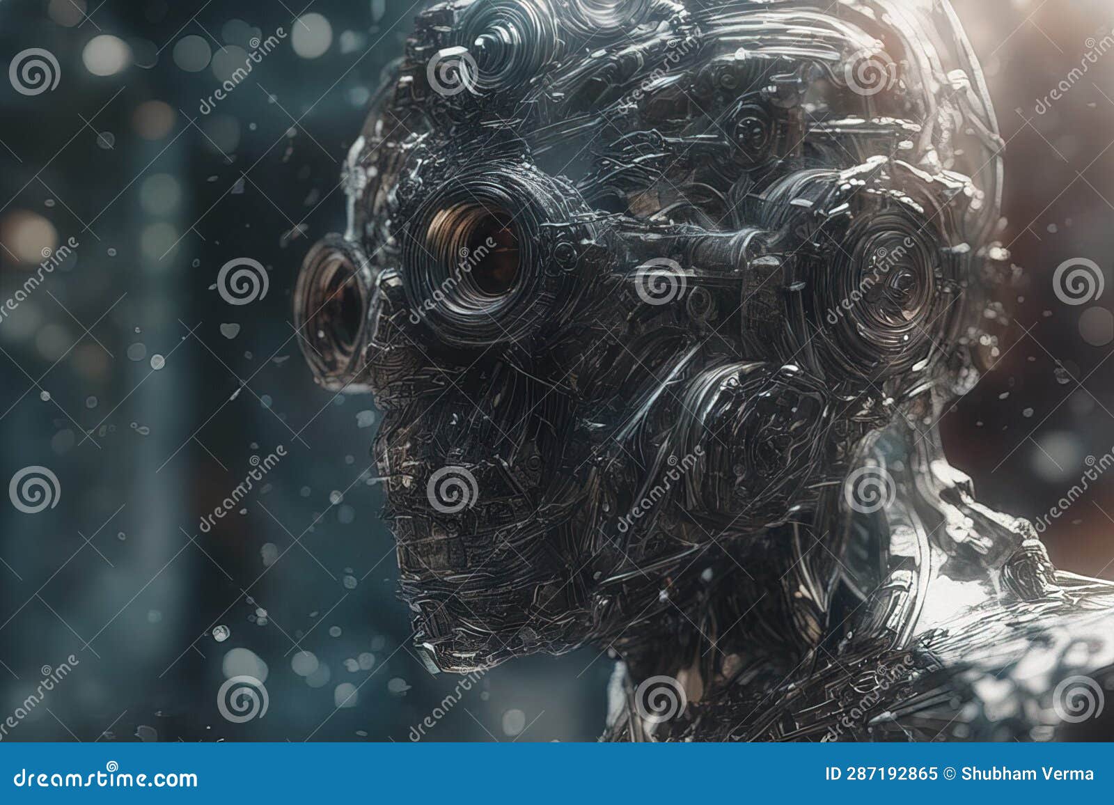 Futuristic Robot Cyborg with Metal Texture Background. Artificial ...