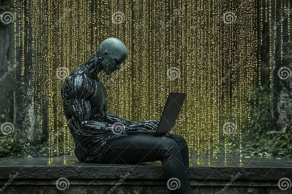 Futuristic Robot in Digital Matrix Setting. Stock Illustration - Illustration of artificial ...