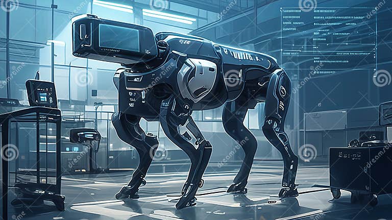 Futuristic Robot Dog Prototype in a Cutting-edge Technology Lab Stock ...
