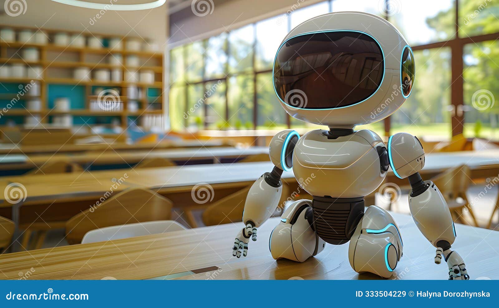Robotic Educator Teaching Students In A Modern Classroom Setting ...