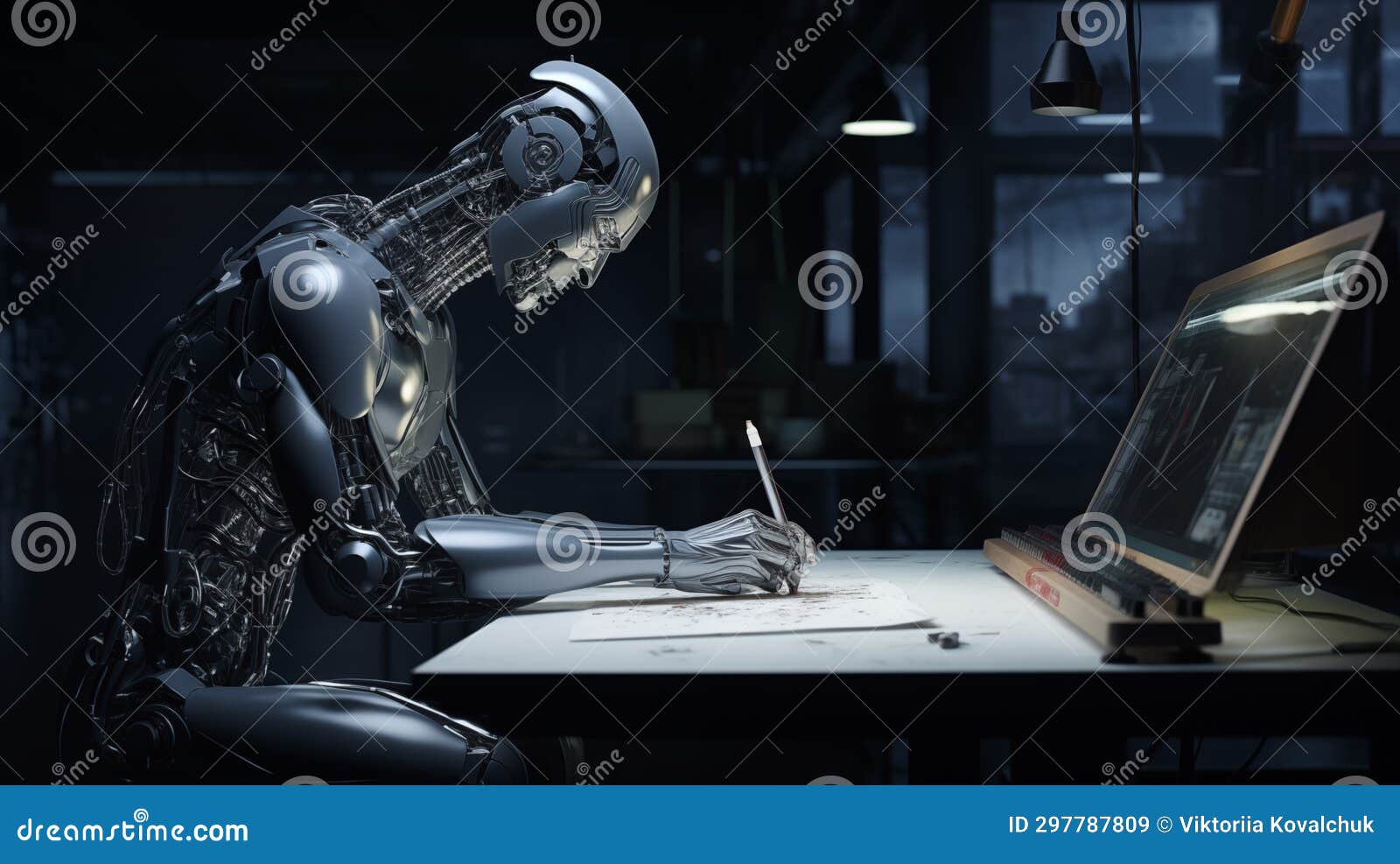 Futuristic Robot Engaging in Creative Writing at a Desk. Generative AI ...