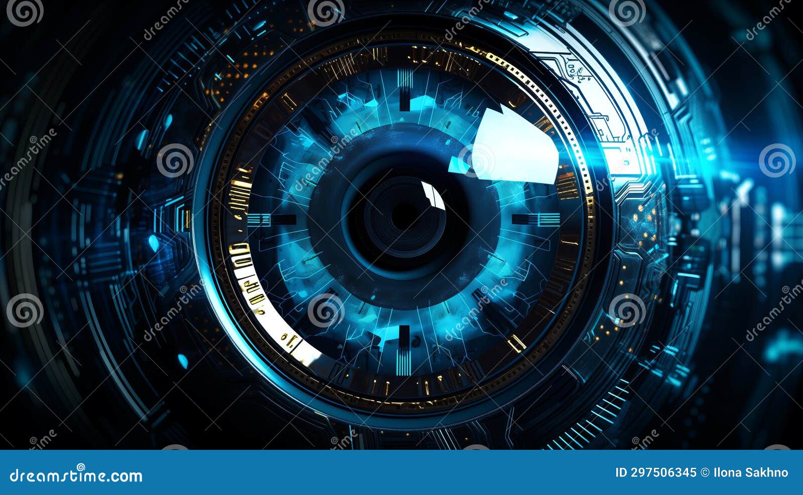 Futuristic Robot Eye Technology, Blue Digital Iris Stock Illustration ...