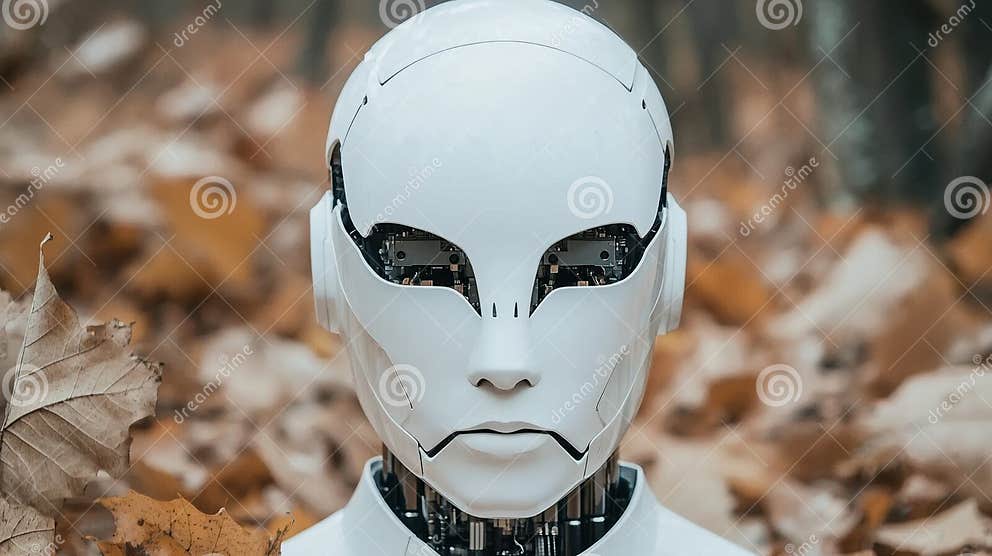 Futuristic Robot Face in Autumn Forest Stock Illustration ...