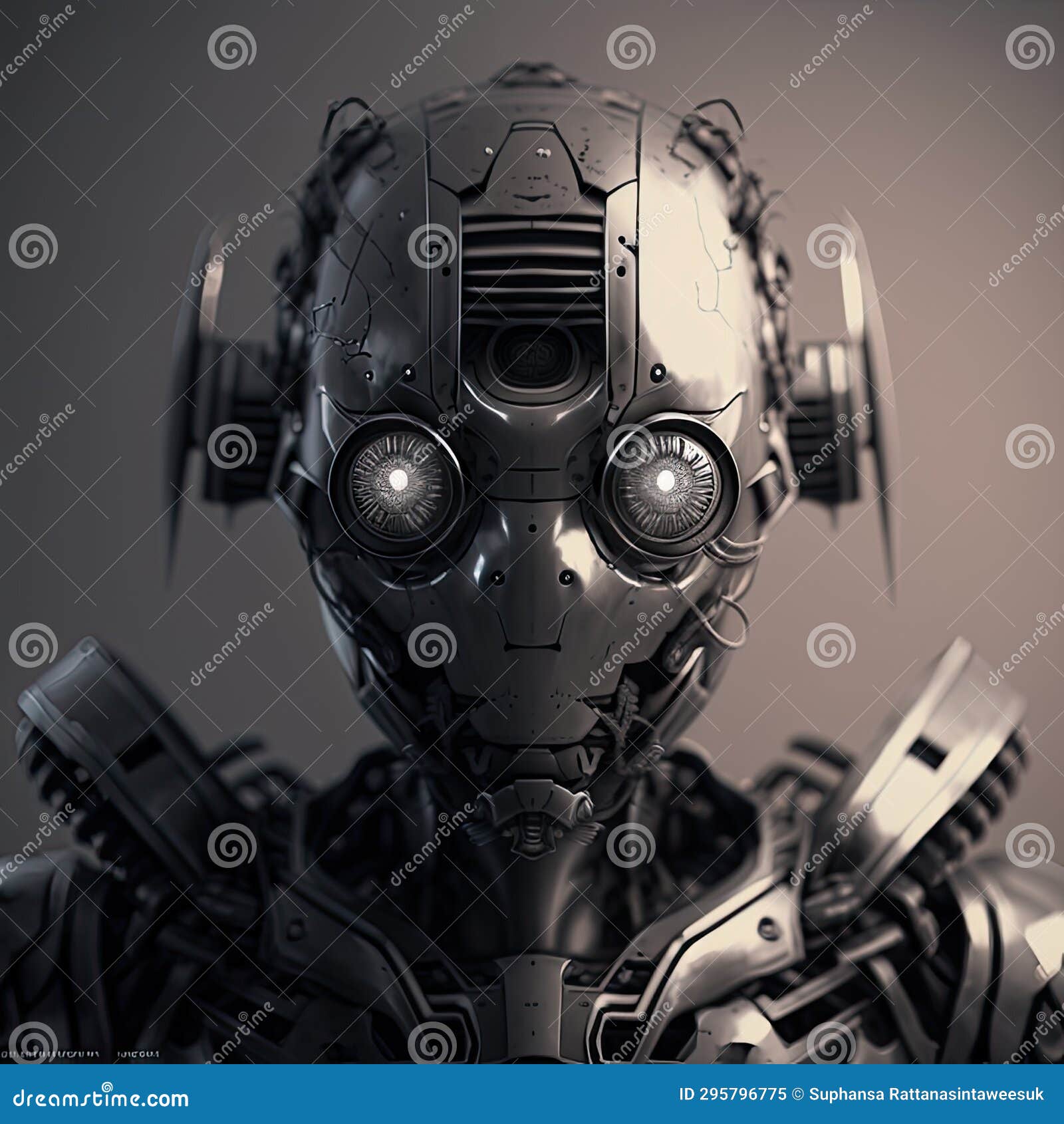A Metal Futuristic Robot Face Stock Illustration - Illustration of ...