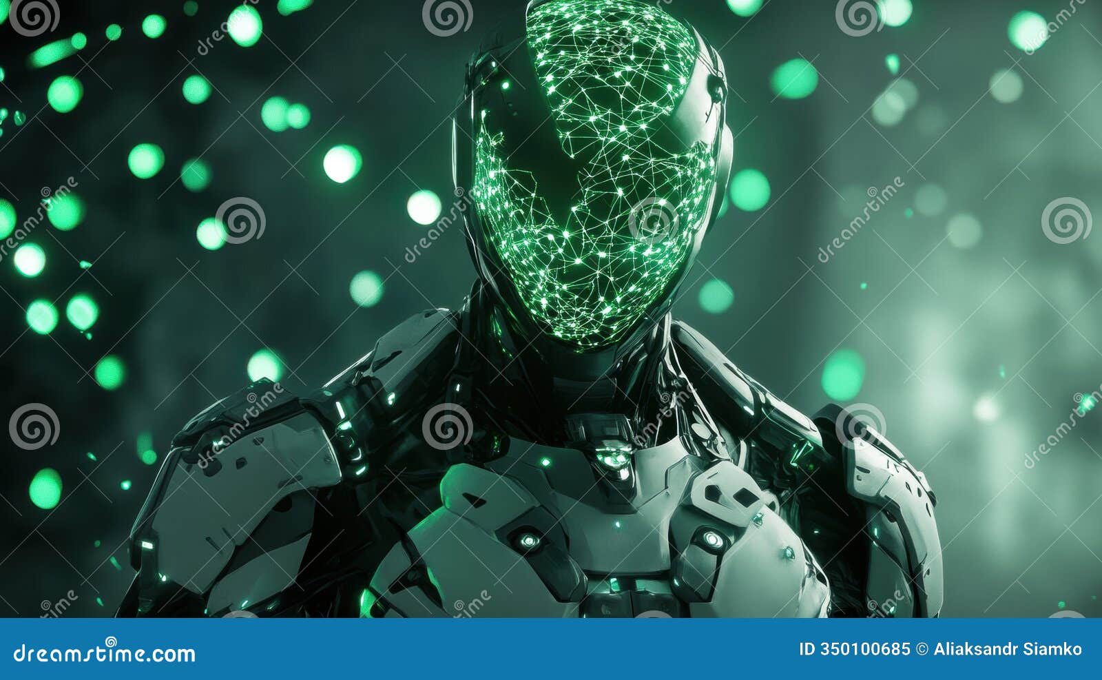 Futuristic Robot Figure with Glowing Circuit Patterns on Head Stock ...