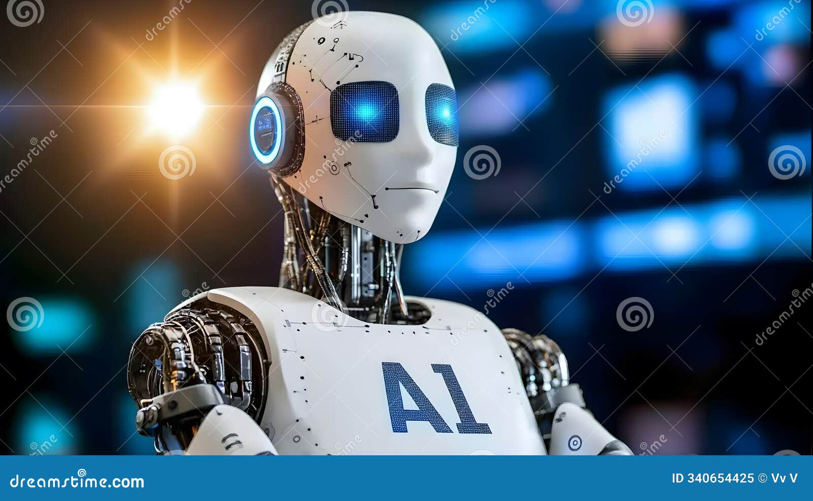 Futuristic Robot A1 with Glowing Blue Eyes Stock Image - Image of ...