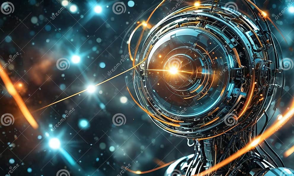 Futuristic Robot with Glowing Lights and Sphere Stock Illustration ...