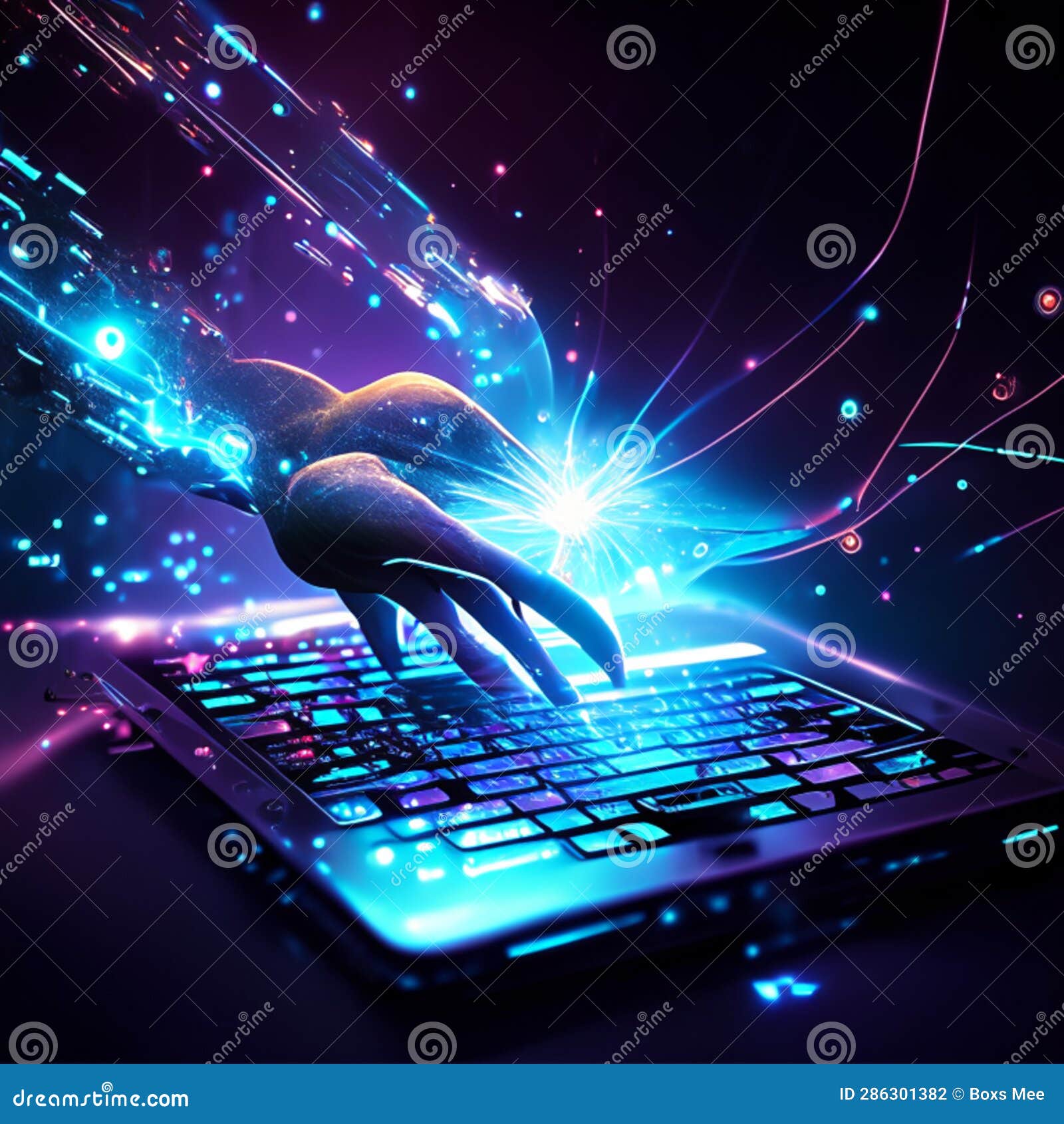 Futuristic Robot Hand Working on a Computer Keyboard. 3D Rendering Generative AI Stock ...
