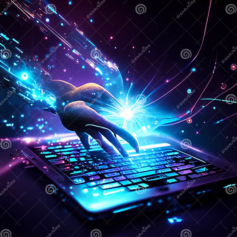 Futuristic Robot Hand Working on a Computer Keyboard. 3D Rendering Generative AI Stock ...