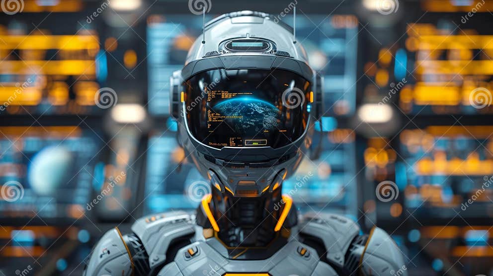 Futuristic Robot Helmet with Digital Interface - Generative Ai Stock ...
