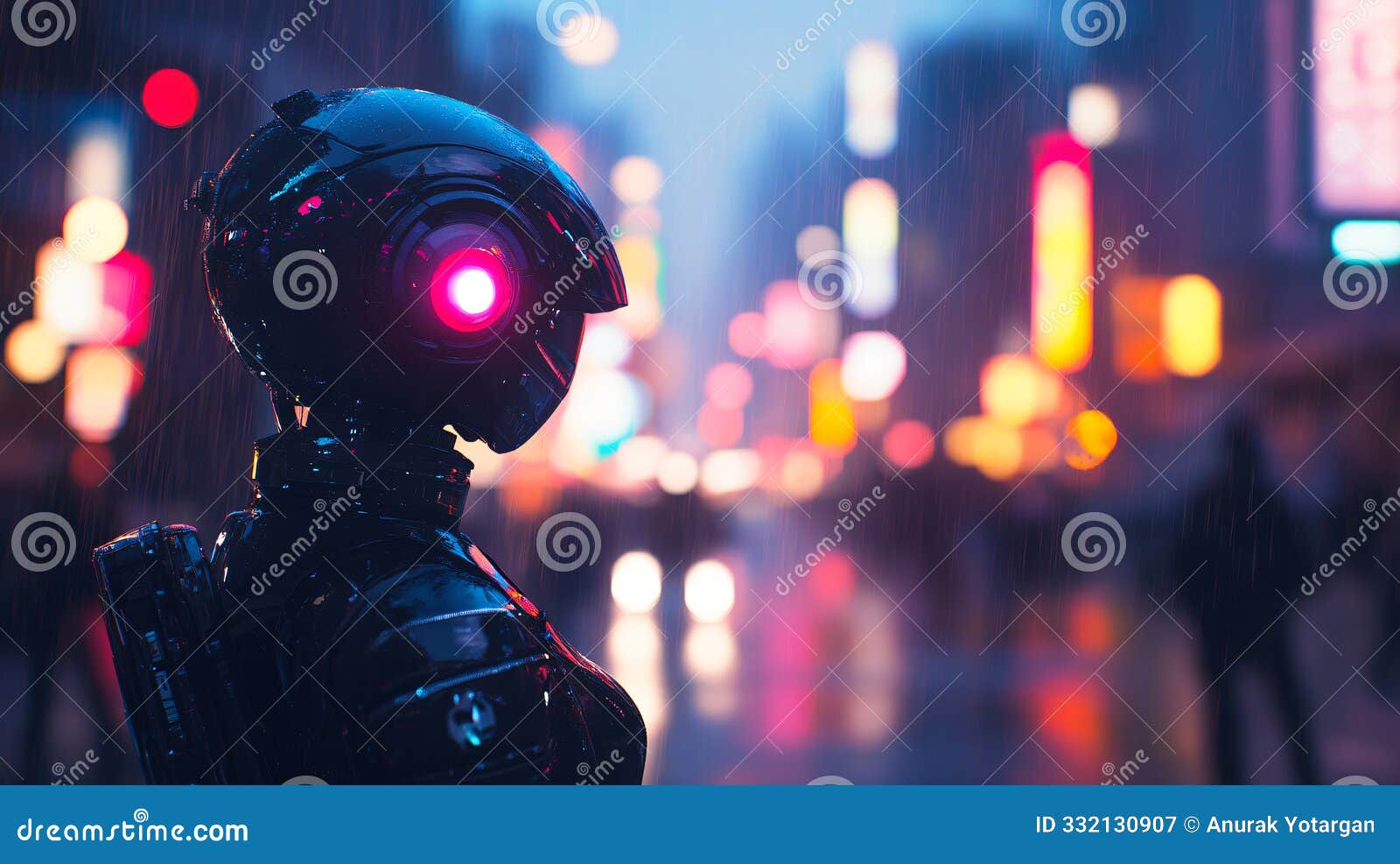 Futuristic Robot with Illuminated Orange Visor. Artificial Intelligence ...
