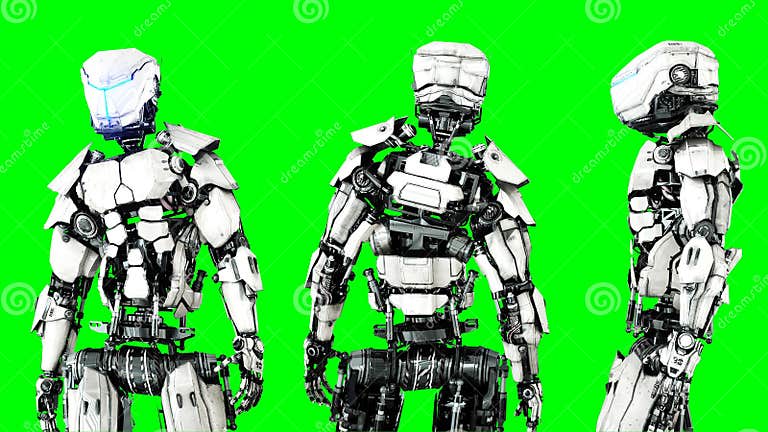 Futuristic Robot Isolate on Green Screen. Realistic 3d Render. Stock ...