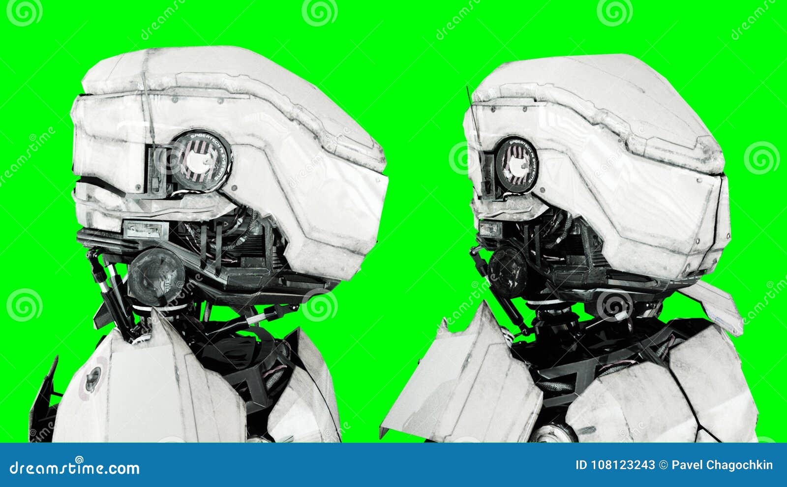 Futuristic Robot Isolate on Green Screen. Realistic 3d Render. Stock ...