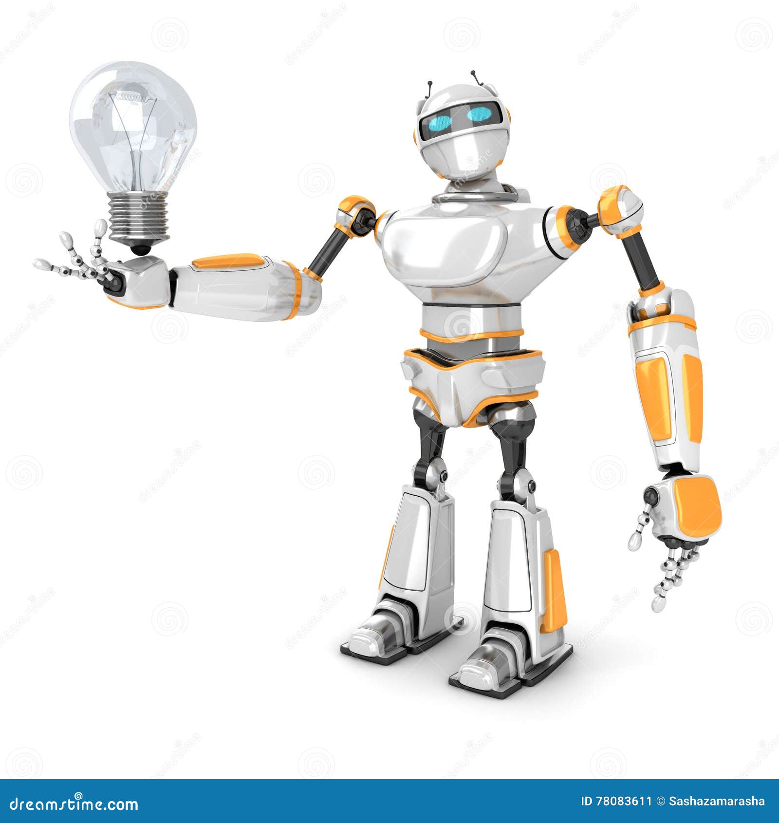 Futuristic Robot with Light Bulb Stock Illustration - Illustration of ...
