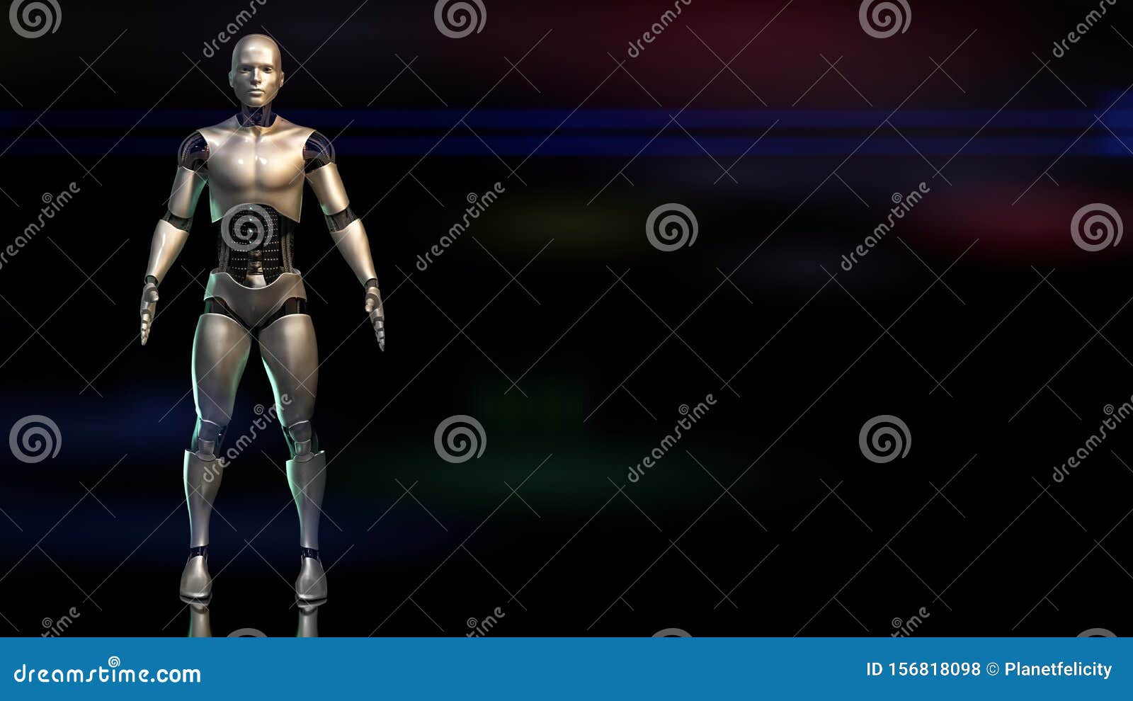 Futuristic Robot, Male Cyborg on Black Stage 3d Illustration Background ...