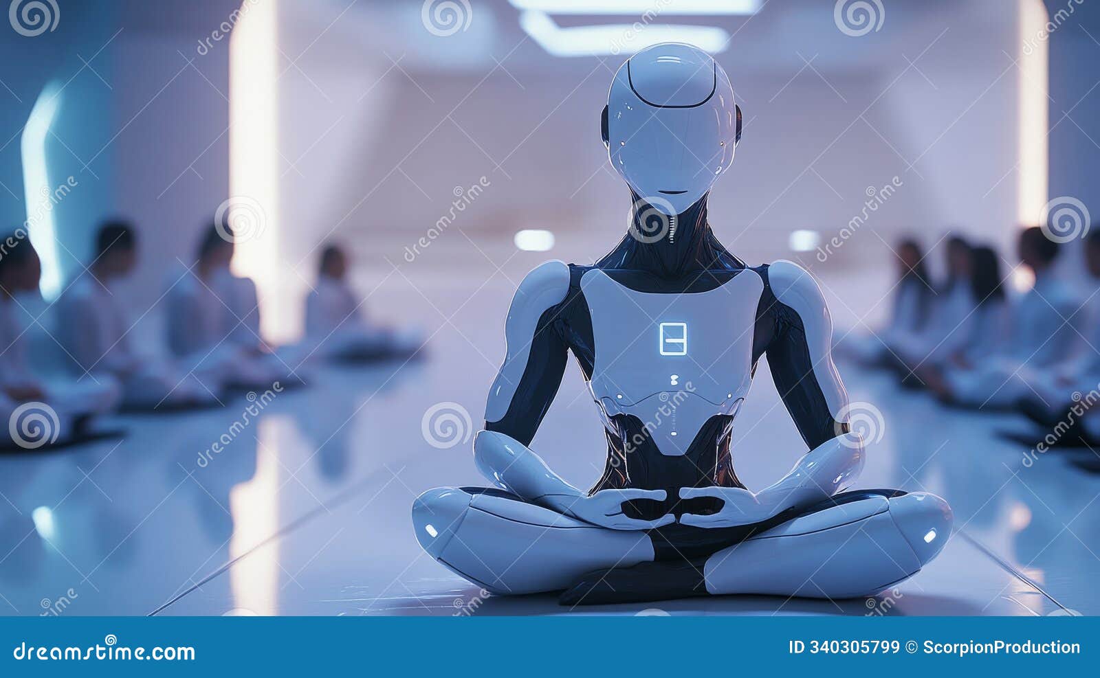 Futuristic Robot Meditating in a Modern Sci-fi Environment Stock Image ...