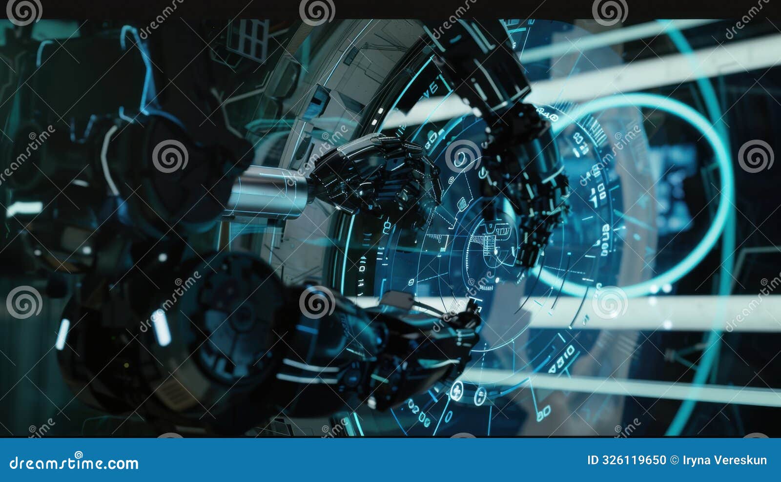 A Futuristic Robot Operates Advanced Technology within a High-tech ...