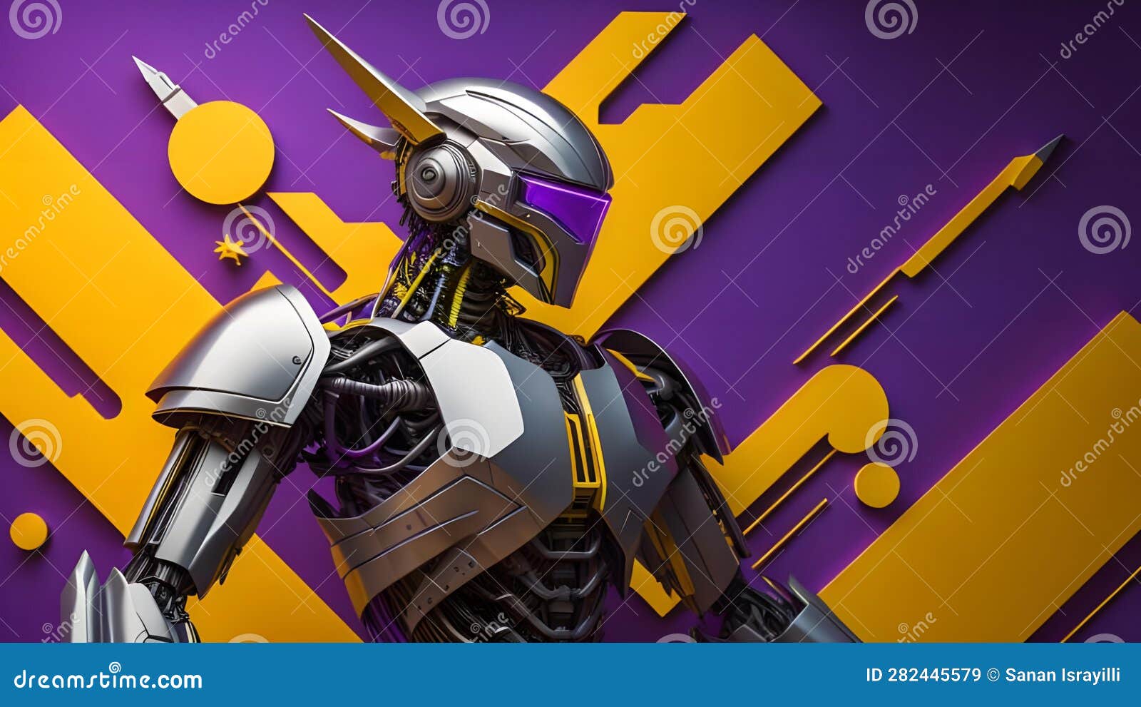 Futuristic Robot Over Purple Background with Geometric Shapes ...
