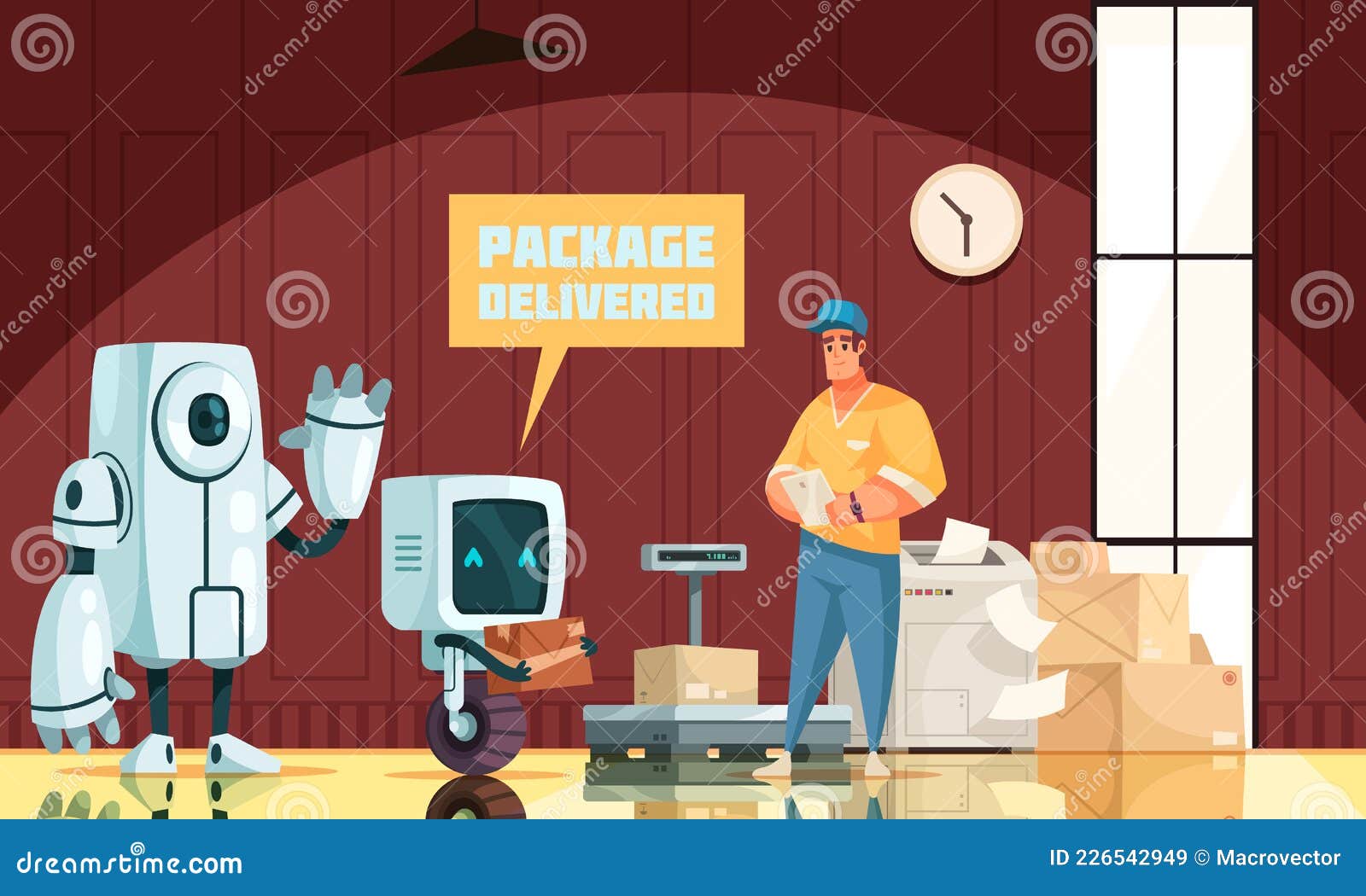 Futuristic Robot Postman Flat Background Stock Vector - Illustration of ...