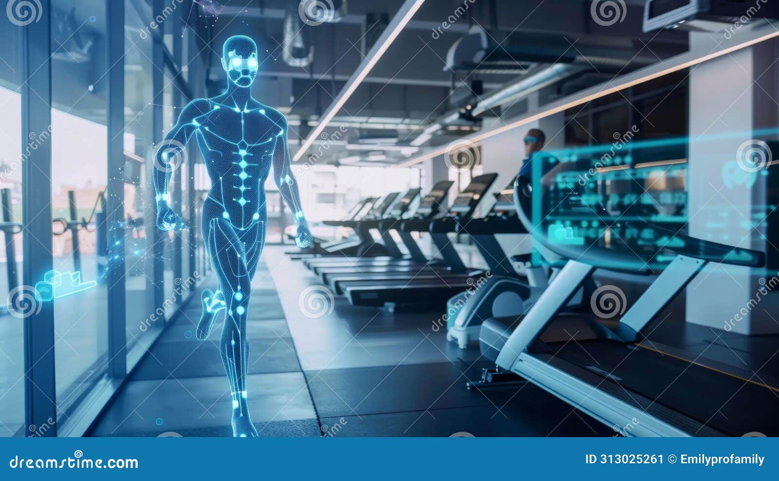 Futuristic Robot Running in a High-Tech Gym Environment Stock Image ...